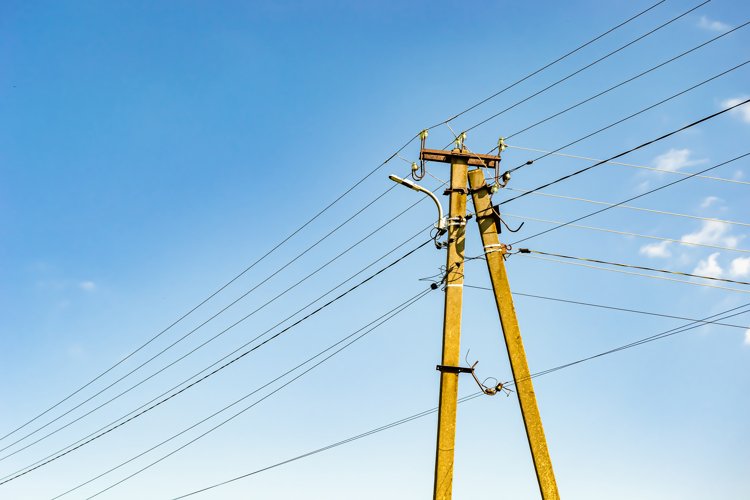 Power electric pole with line wire on coloured background