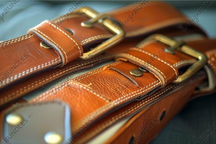 Close up of leather worker crafting a belt with brass buckle