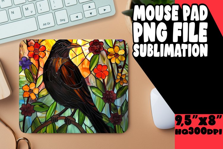 Beautiful Stained Glass Birds Mouse Pad Design (4374316)
