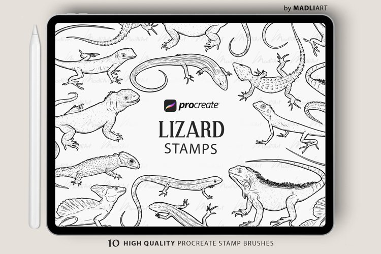 10 Lizard Procreate Brush Stamps. Iguana Basilisk Tattoo