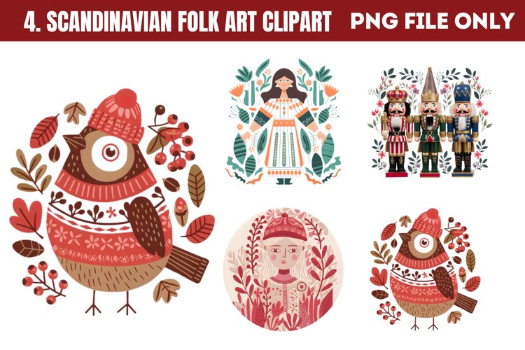 Scandinavian Folk Art Christmas Clipart PNG (4842721)