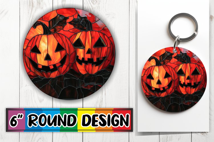 Mystical Halloween Stained Glass Keychain Round Design