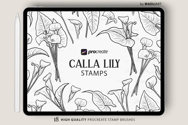 18 Calla Lily Procreate Brush Stamps. Tropical Flower Tattoo