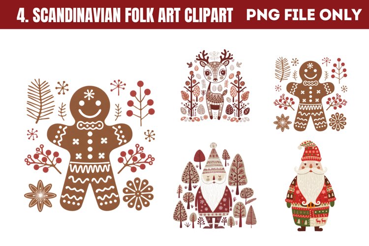 Scandinavian Folk Art Christmas Clipart PNG (4842725)