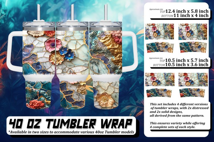 Sparkling Floral Fantasy Tumbler Wrap Design: Sublimation