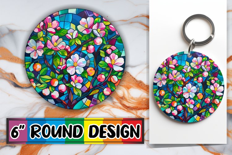 Colorful Stained Glass Tree Round Design Art (4470540)