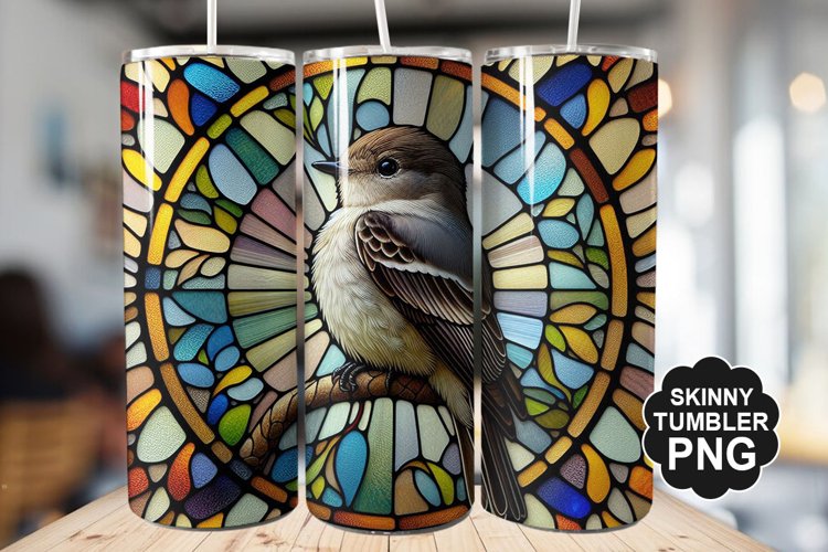 Eastern Phoebe Single Bird Stained Glass - Tumble Design
