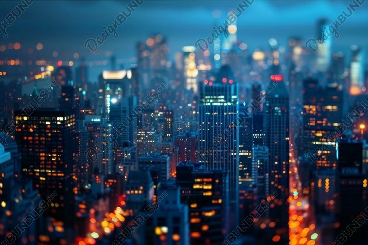 Bokeh lights of urban cityscape at twilight