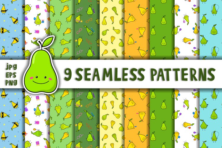 Pear Seamless Pattern Bundle | Kawaii Pear Digital Paper