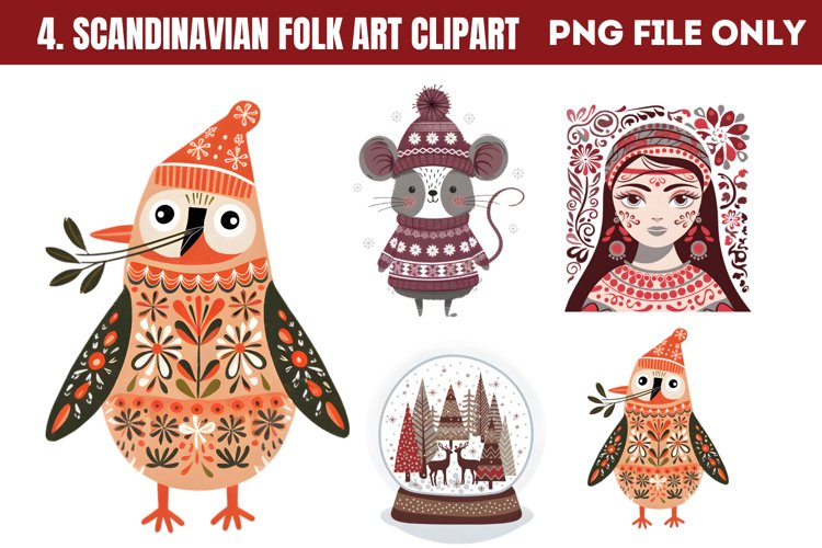 Scandinavian Folk Art Christmas Clipart PNG (4842724)