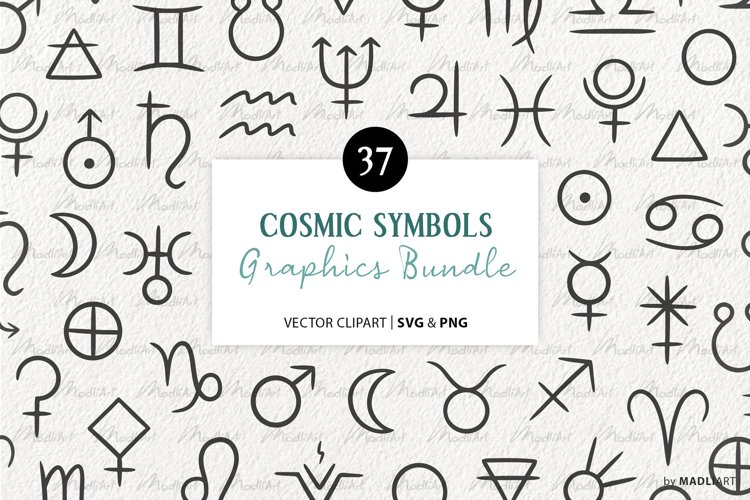 37 Cosmic Symbols Vector Clipart. Galaxy Zodiac SVG Elements