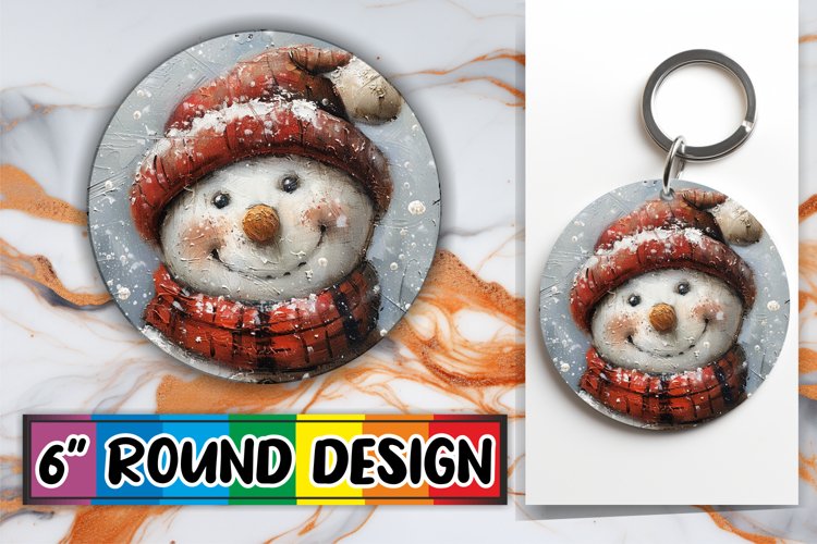 Cute Holiday Snowman Keychain Round Design (4583128)