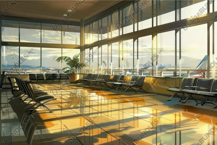 Empty airport terminal waiting area with sunlight (4829022)