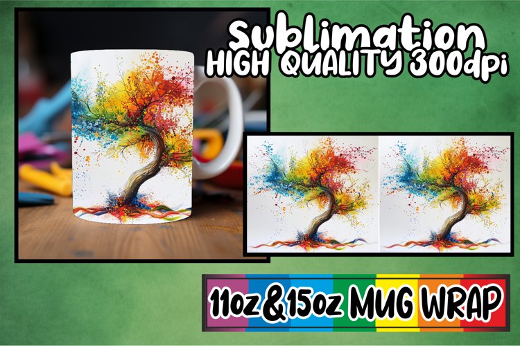 Rainbow Canopy Mug Sublimation Wrap - Spring Design