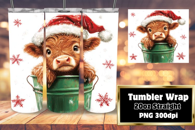 Festive Cow Christmas Tumbler Wrap - Watercolor 20oz