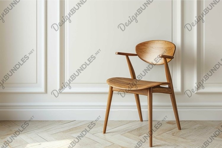 Minimalist wooden chair against white wall