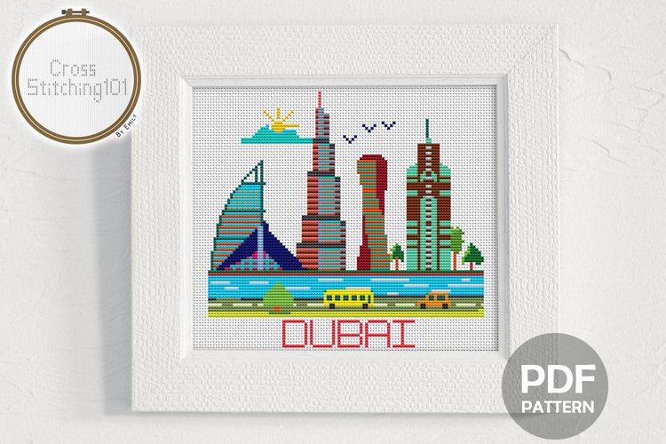 Dubai City Modern Cross Stitch Pattern Instant Download PDF