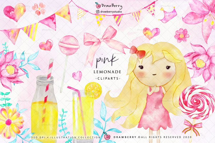 Watercolor Pink Lemonade Party Graphics | Drawberry CP046
