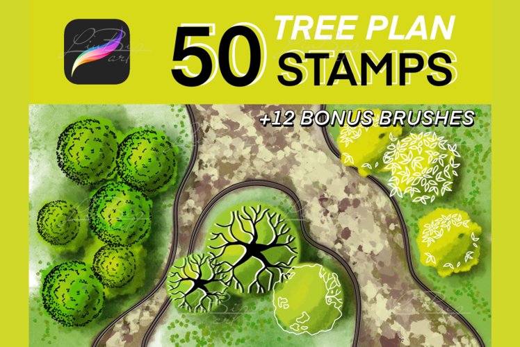 62 Procreate Tree Plan Stamps Set Landscape Illustration