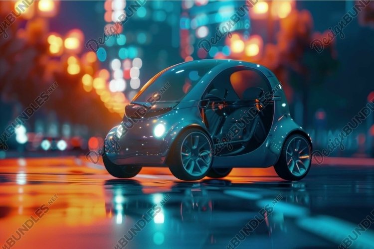 Autonomous electric car driving on neon city (4409573)