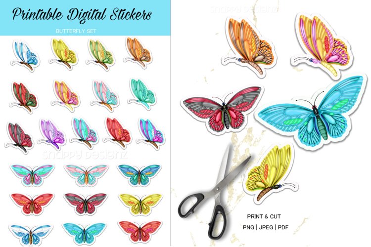 Printable Butterfly Sticker Sheet Set