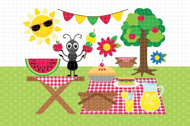 Summer Picnic-Digital Clipart LES.CL38 (24750) | Illustrations | Design ...