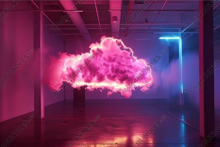 Surreal neon cloud installation in modern gallery