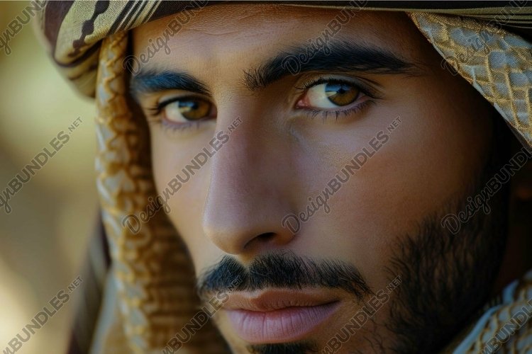 Intense gaze of a young man with traditional headscarf