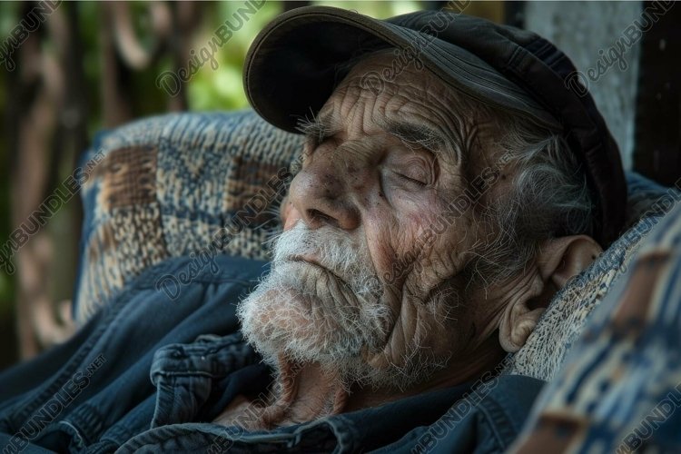 Peaceful elderly man napping outdoors