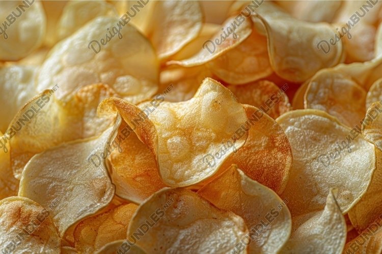 Close up on a heap of crunchy potato chips forming an appeti