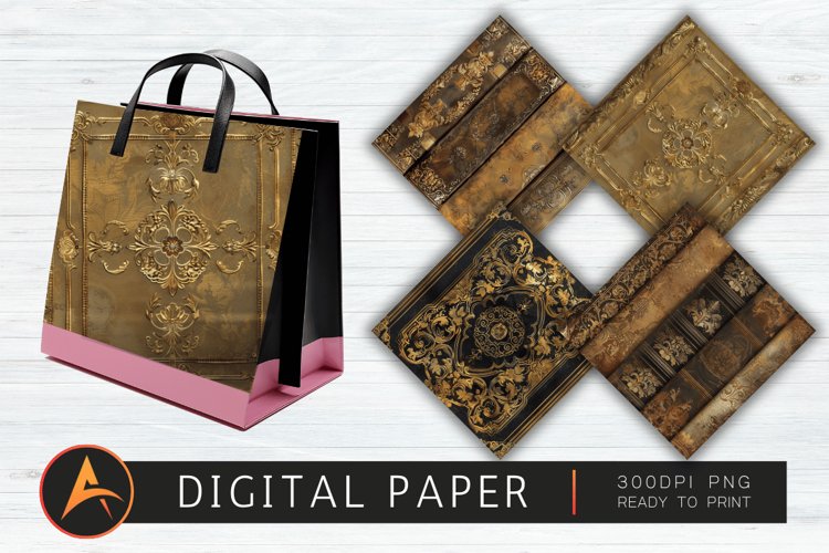 5x7 Ornate Gold Book Covers Digital Paper