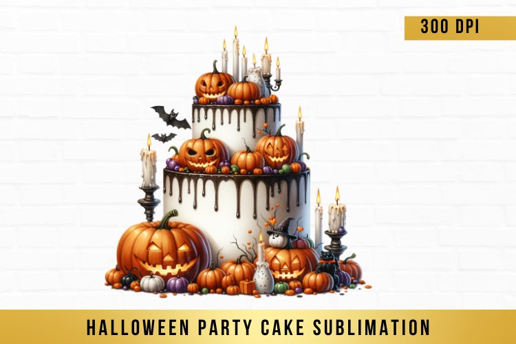 Watercolor Halloween Party Cake Clipart, Halloween Cake