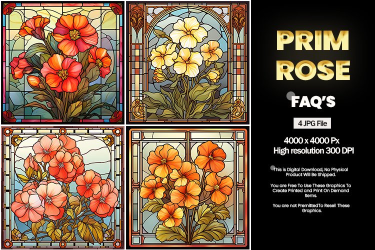 Stained Glass Primrose Square Coaster - 04 (3014322)