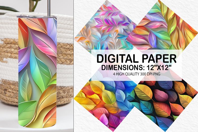 Rainbow 3D leaves Seamless Digital Paper