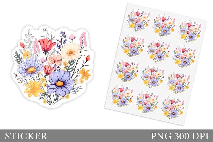 Wildflowers Sticker Design. Floral Sticker (4600527)