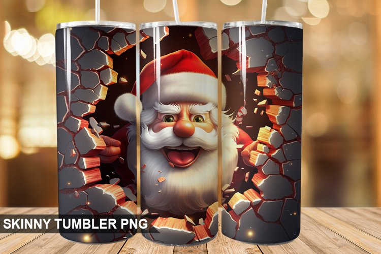3D Christmas Santa Cracked Hole PNG Tumbler Design