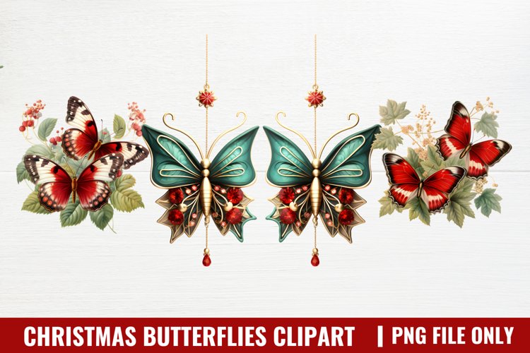 Watercolor Christmas Butterflies Clipart (4334669)
