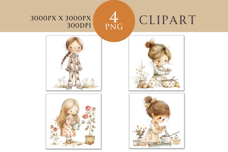 Whimsical Girls Clipart Watercolor PNG (3300029)