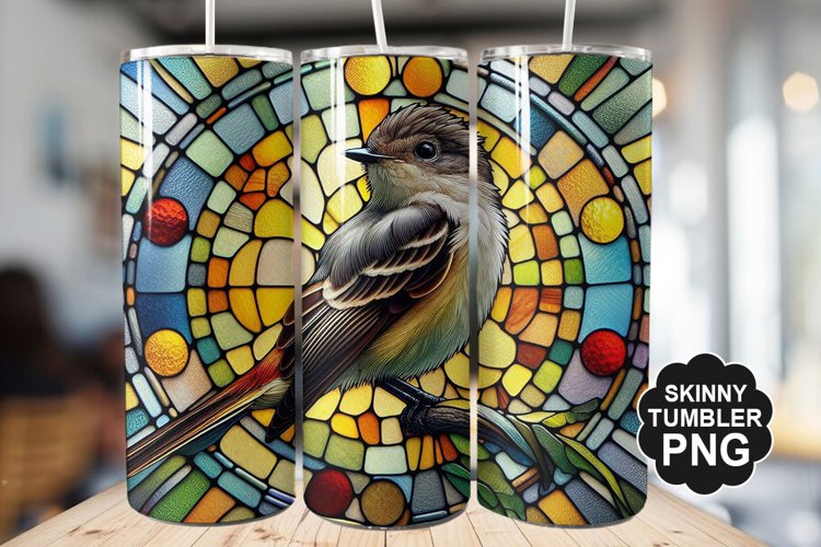 Eastern Phoebe Single Bird Stained Glass - Tumble Design
