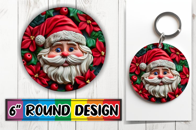 Festive 3D Santa Round Keychain Design PNG Holiday
