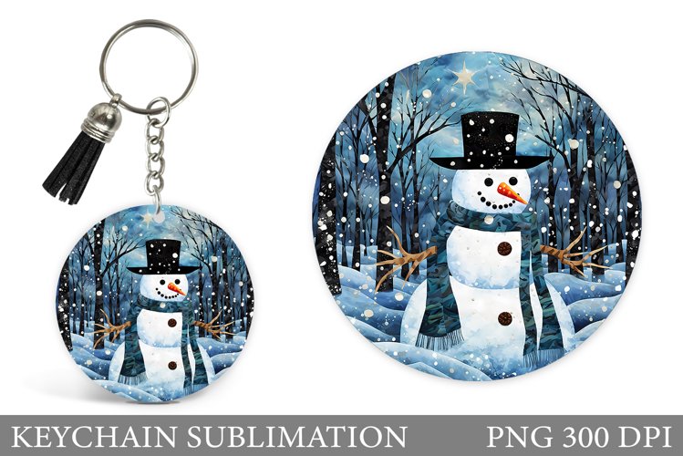Snowman Keychain. Winter Round Keychain Design
