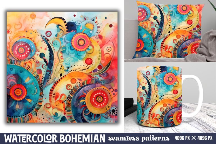 Seamless Watercolor Bohemian Patterns Background