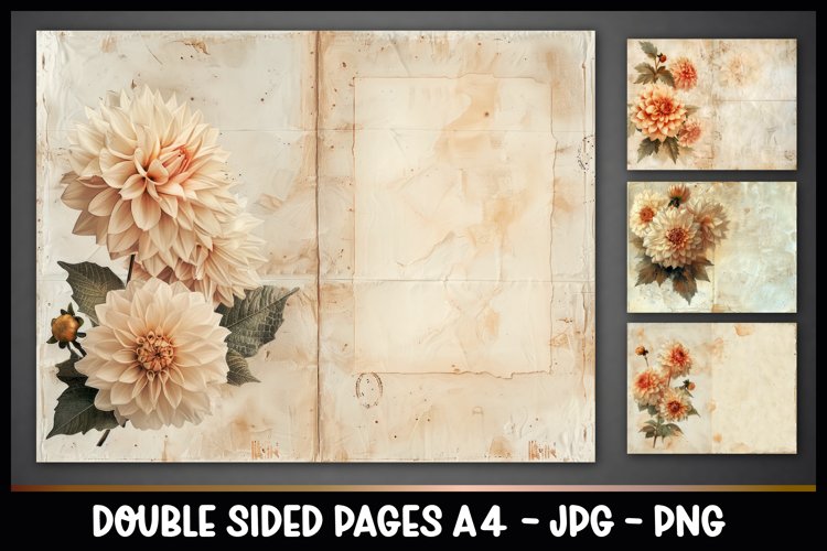 4 Vintage Double Sided Junk Journal Page I Flowers (3774588)