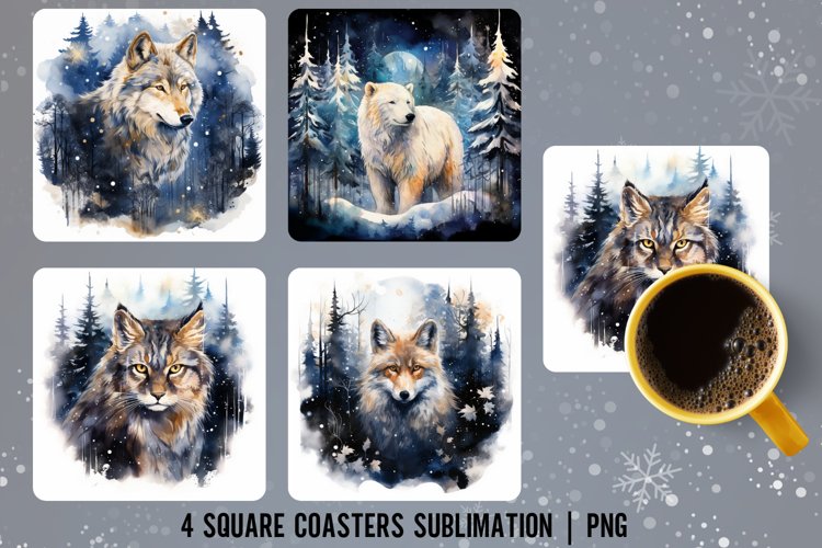 Winter Animal Sqaure Coaster Design | Winter Coaster