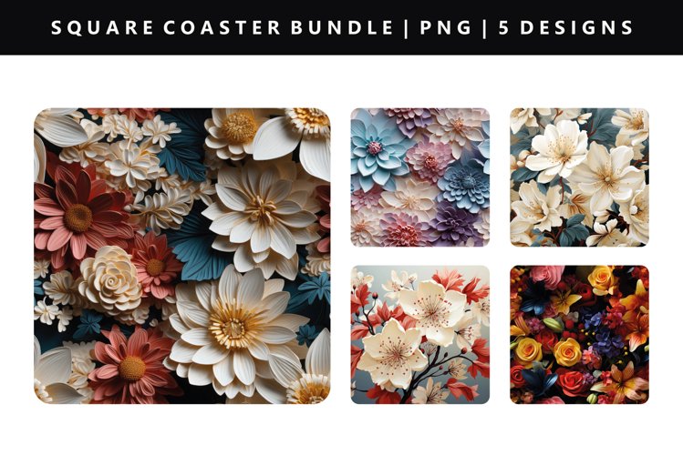 Flower Square Coaster Design | Square Coaster PNG (2919473)