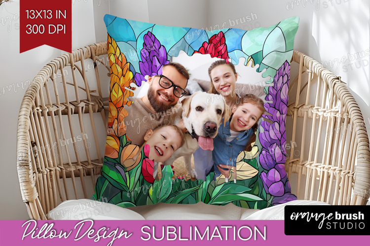 Stained Glass Photo Pillow PNG - Flowers Picture (5435473)