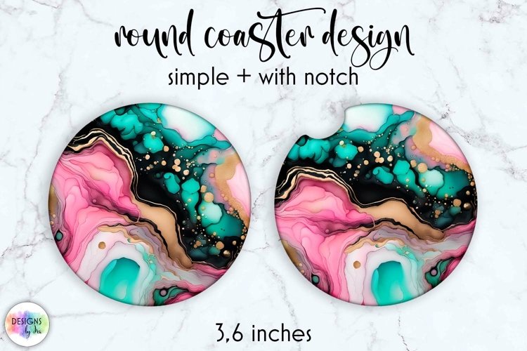 Pink Mint Abstract Car Coaster | Liquid Acryl Round Coaster