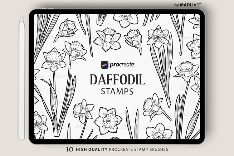 10 Daffodil Procreate Brush Stamps. Narcissus Flower Tattoo
