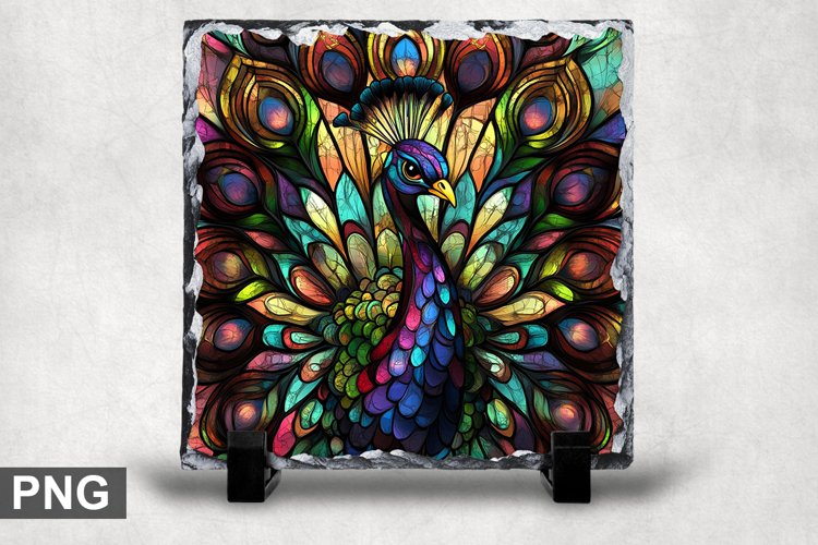 Stained Glass Peacock - Square Sublimation Slate Design