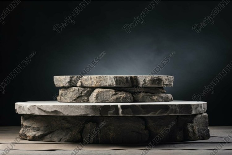 Modern stone display pedestal on dark background